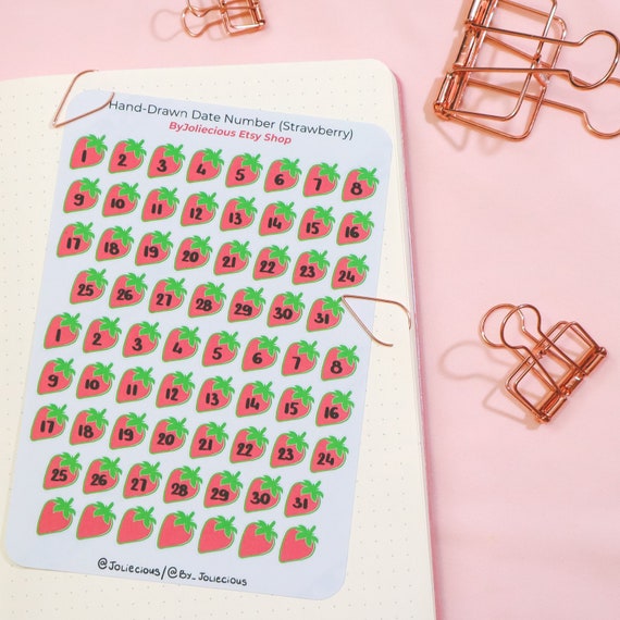 Cute Strawberry Date Number Stickers for Planner Number - Etsy