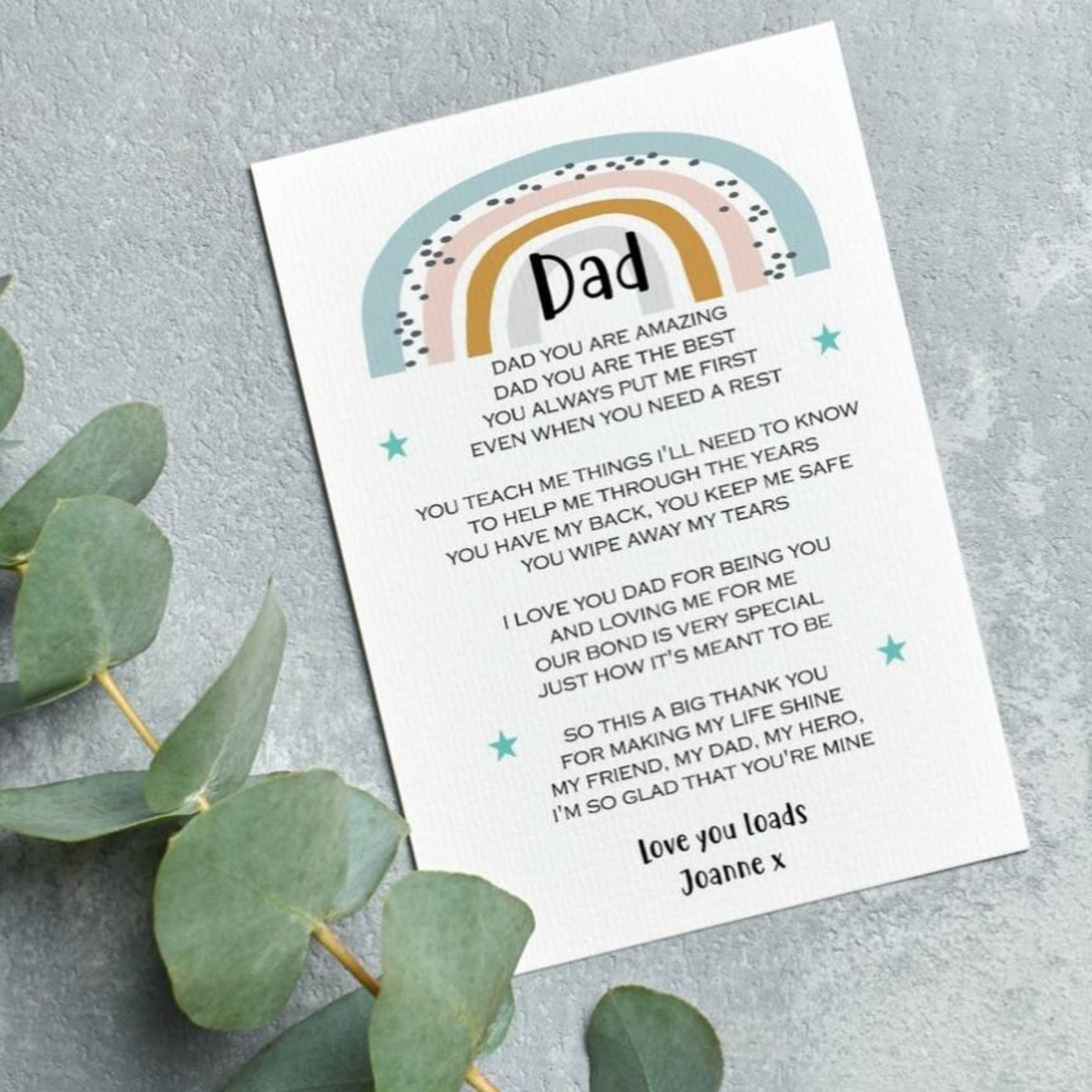 Personalised Dad Poem Card Best Dad Ever Dad Poem Fathers - Etsy