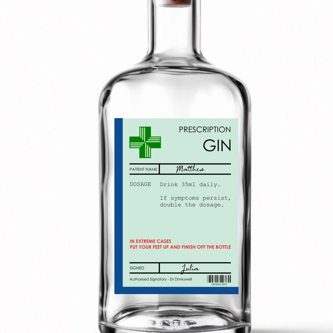 Gin Bottle Label, Digital Download, Print Your Own, Novelty Funny ...