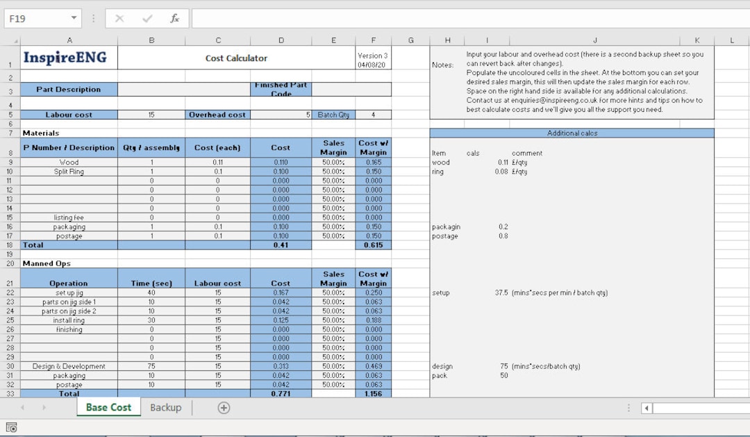 Cost Calculator, Ready Built Spread Sheet for Calculating Costs Ideal ...