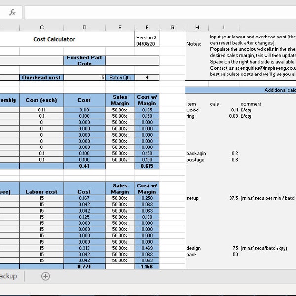 Materials Cost Sheet - Etsy