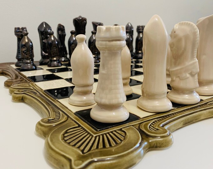 Vintage Ceramic Chess Set, Raku Ceramic Duncan Chess Set Handmade ...