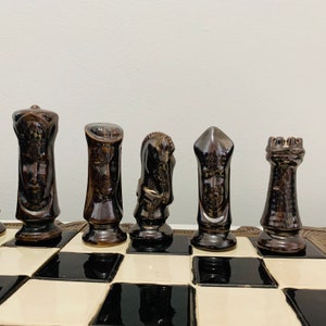 Vintage Ceramic Chess Set, Raku Ceramic Duncan Chess Set Handmade ...