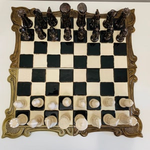 Vintage Ceramic Chess Set, Raku Ceramic Duncan Chess Set Handmade ...