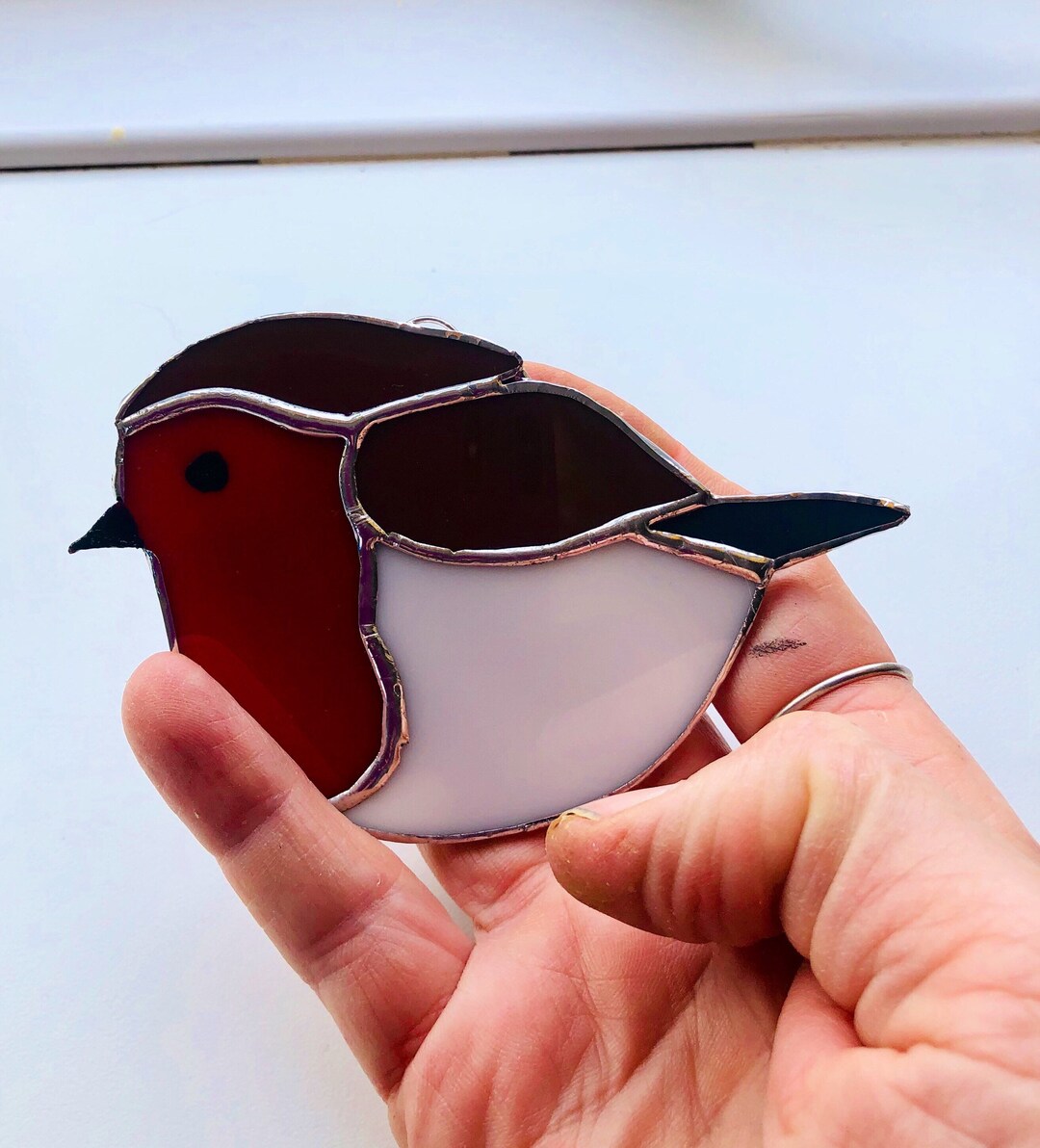 Christmas Robin Stained Glass Suncatcher Art Glass Gift Handmade - Etsy