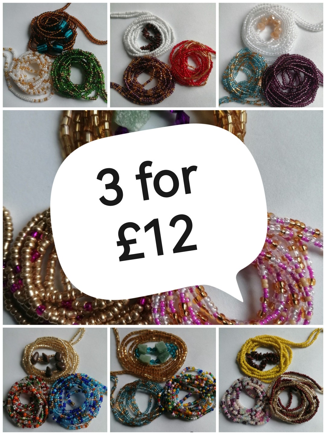 Tie on Waist Beads Set, 3 Belly Beads Set - Etsy