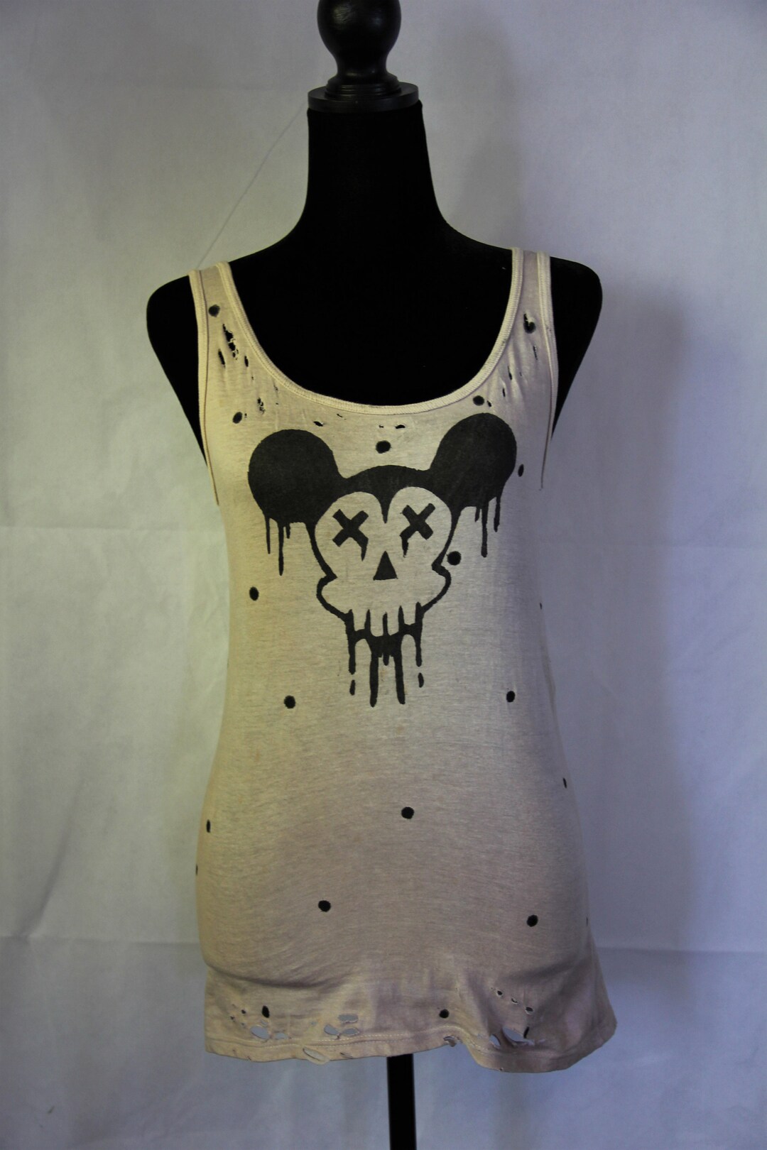 Mickey Mouse Skull Shirt Custom Handmade Distressed Destroyed Ripped ...