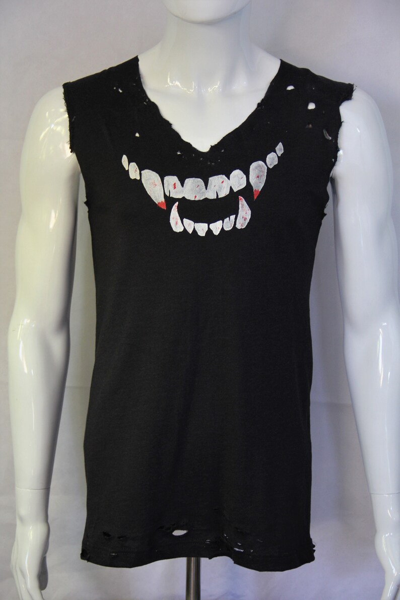 Creepy Smile Fangs Blooded T-shirt Handmade Distressed - Etsy