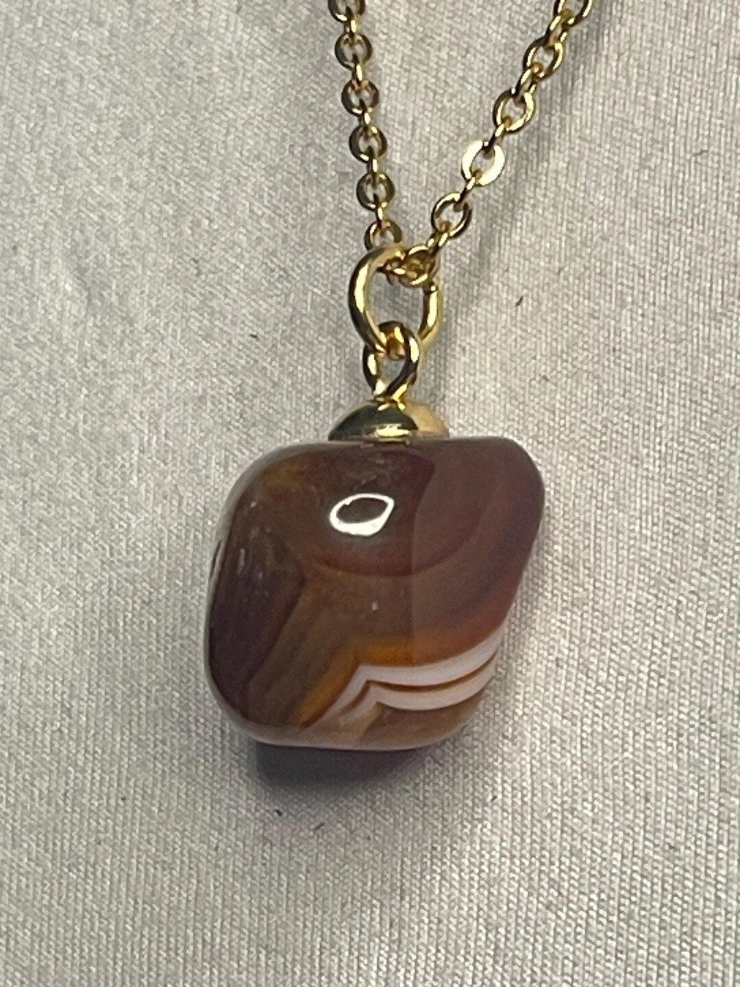 Lake Superior Agate Set on a 10k Gold 21" Chain. Extreme Red With White Lines This is a Superior ...