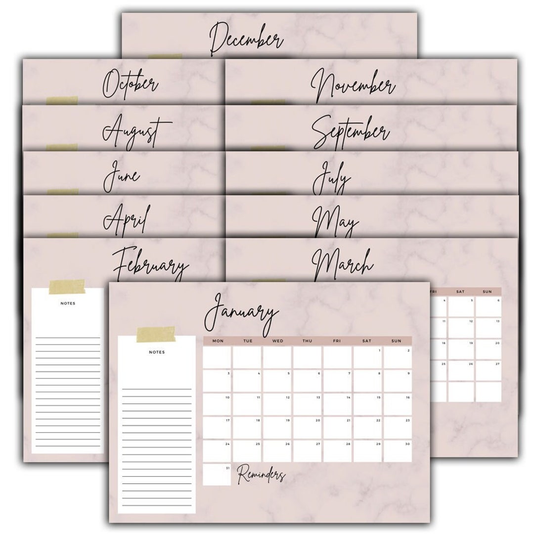 2022 Monthly Calendar Printable Template Sunday and Monday - Etsy