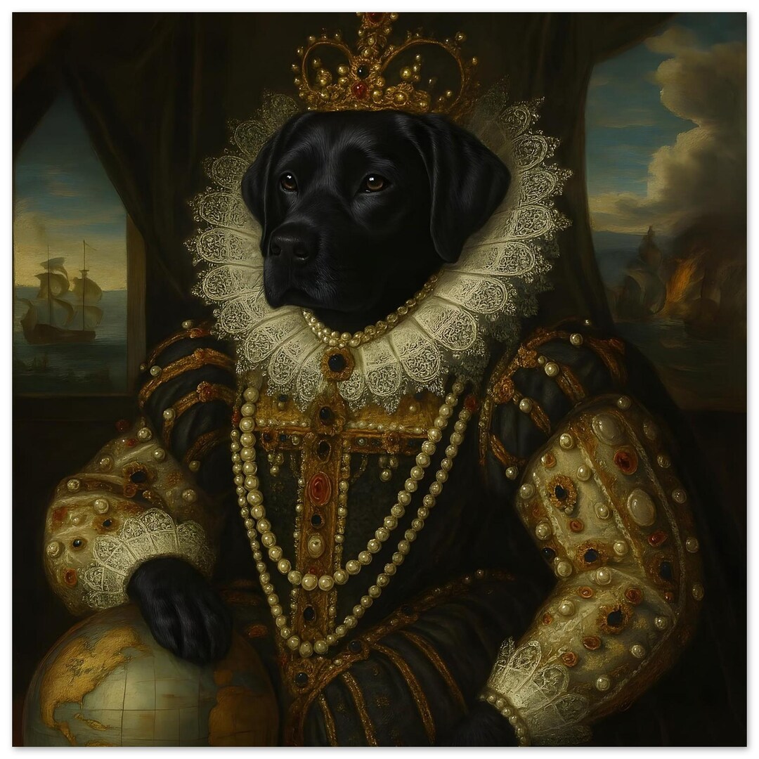 Portrait of Power and Fur - Regal Black Labrador Dog Art Print ...