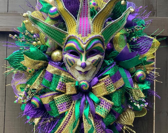 NOLA Fat Tuesday Wreath, New Orleans Masquerade Wreath, Whimsical Mardi ...