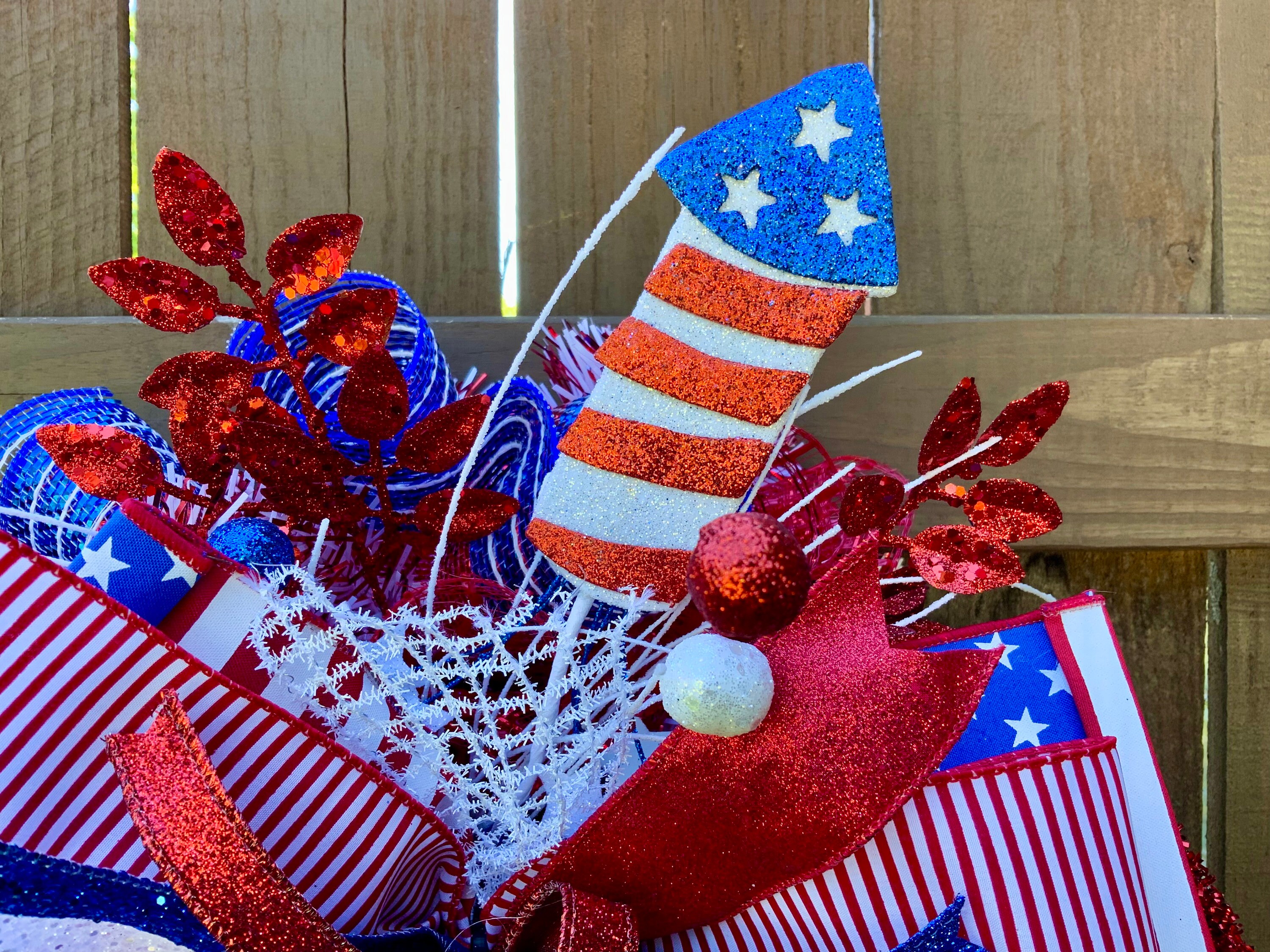 Whimsical Red White and Blue Fireworks Patriotic Swag, Fourth of July ...
