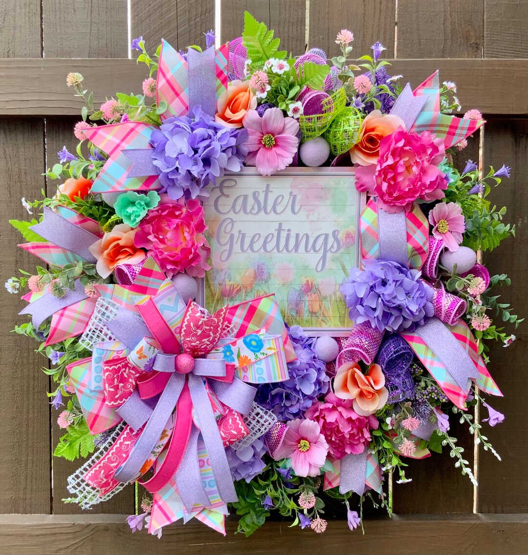 Easter Greetings Spring Floral Wreath, Spring Wildflowers Welcome ...