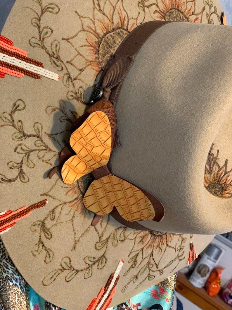 Custom Hand Burned and Beaded Hat / Hand Burned Wide Brim Hat - Etsy