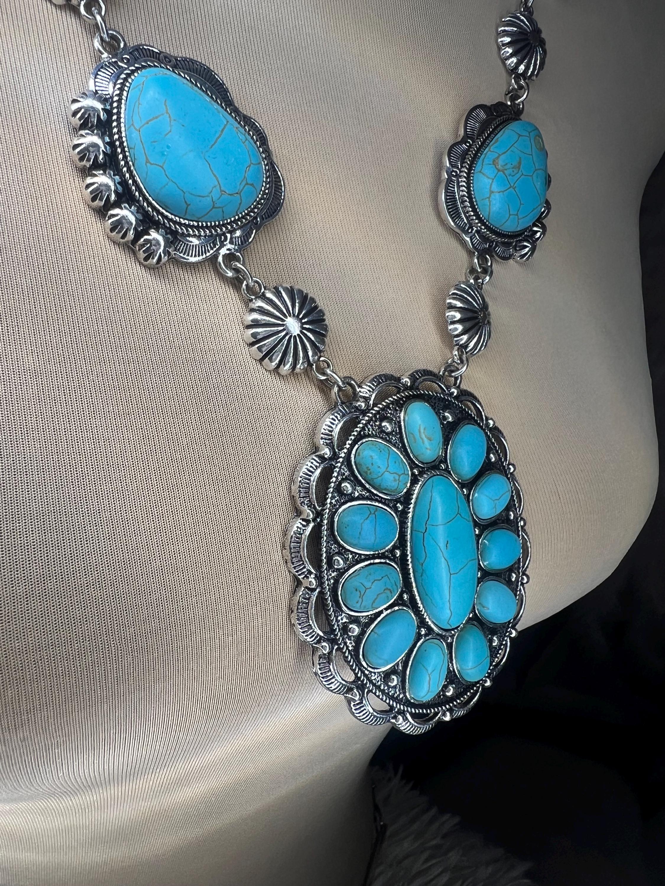 Concho Statement Boho Cowgirl Necklace / Concho Necklace/ Turquoise ...