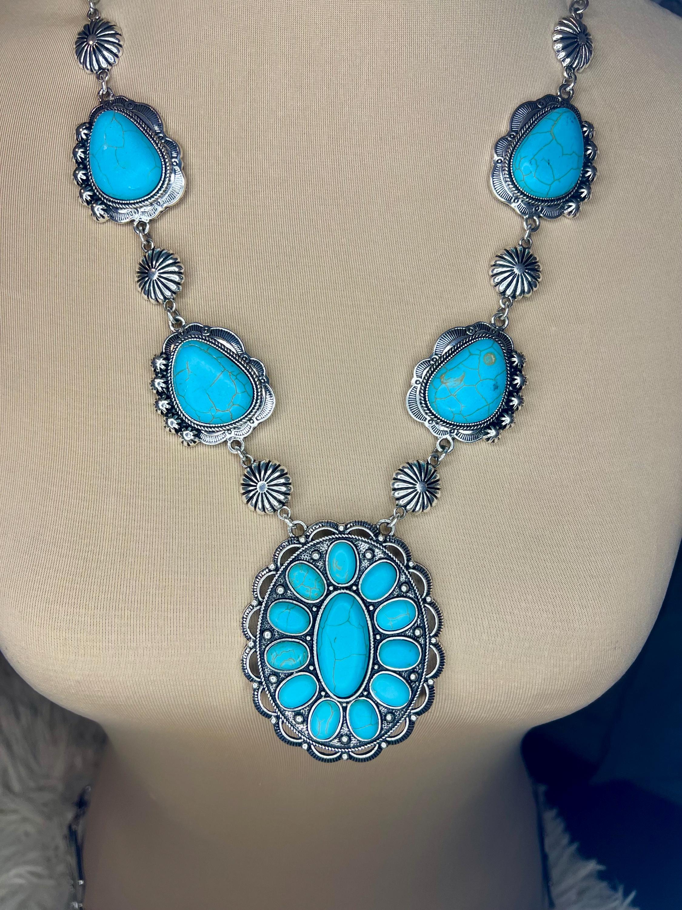 Concho Statement Boho Cowgirl Necklace / Concho Necklace/ Turquoise ...