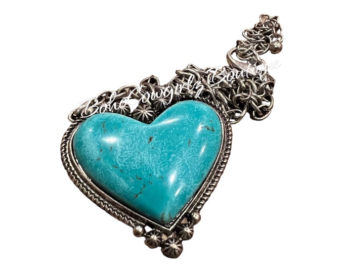 Western Heart Necklace Oversized Statement Heart Necklace Boho Western ...