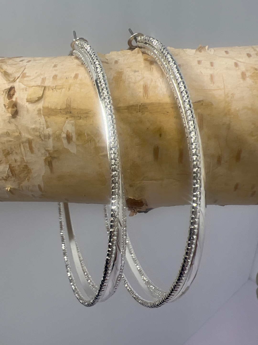 Large 3 Inch Hoop Earrings Classic Thin Three Hoop Earrings Silver Tone ...