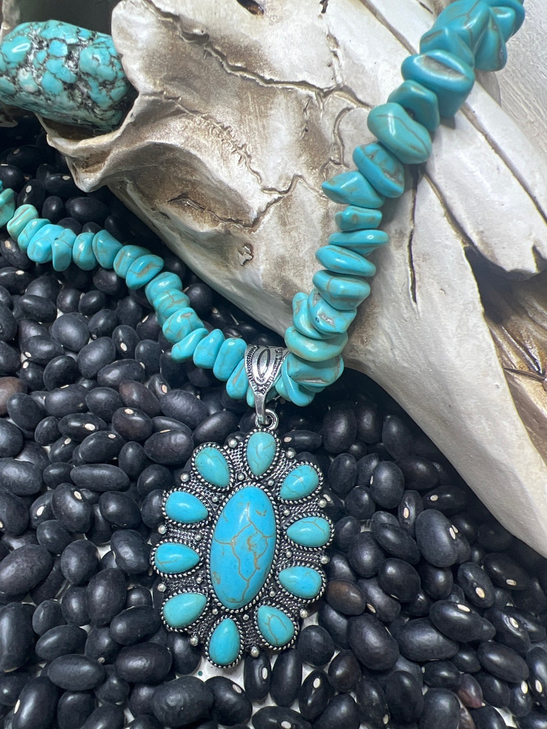 Western Concho Turquoise Choker L Concho Pendant Necklace L Boho ...
