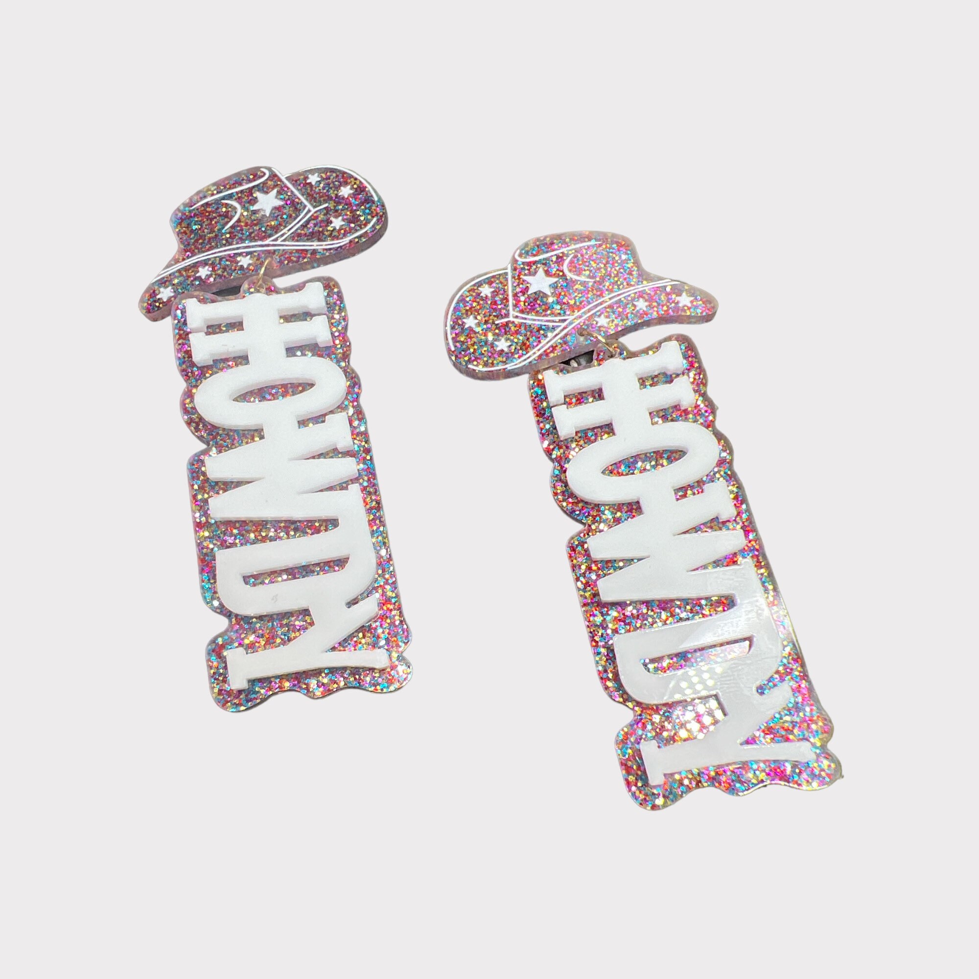 Howdy Pink Glitter Cowgirl Hat Earring,howdy Earring Pink Glitter ...
