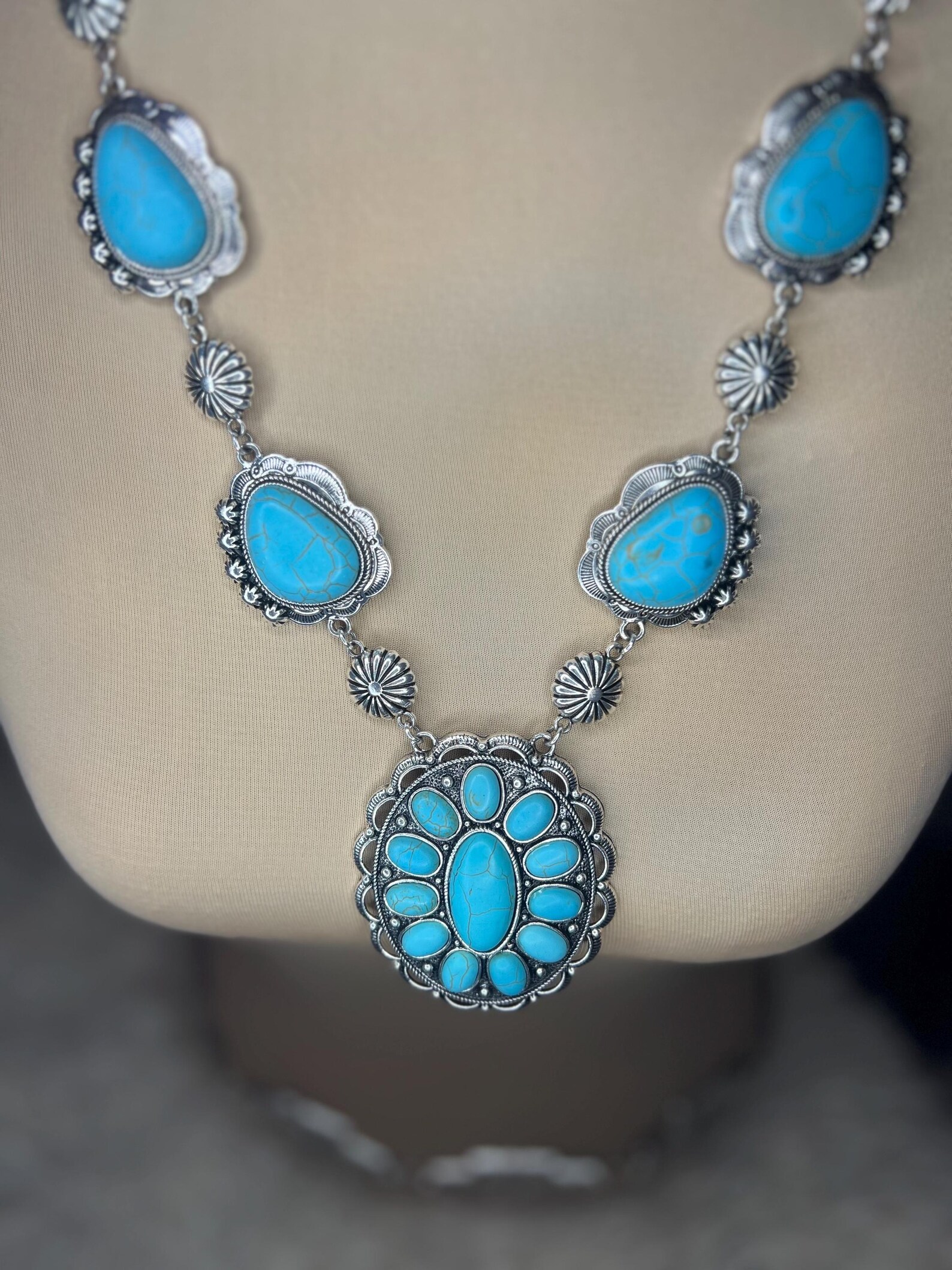 Concho Statement Boho Cowgirl Necklace / Concho Necklace/ Turquoise ...