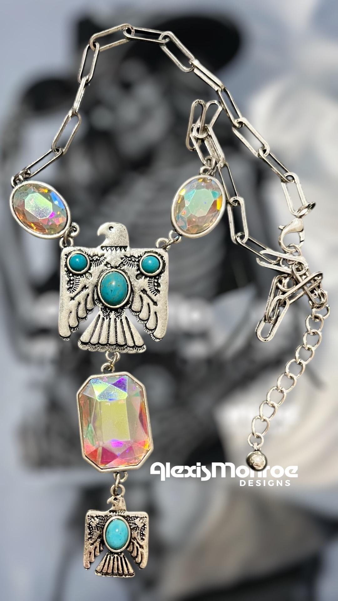 Thunderbird Necklace: Aztec Boho, Rhinestone & Turquoise Jewelry - Etsy