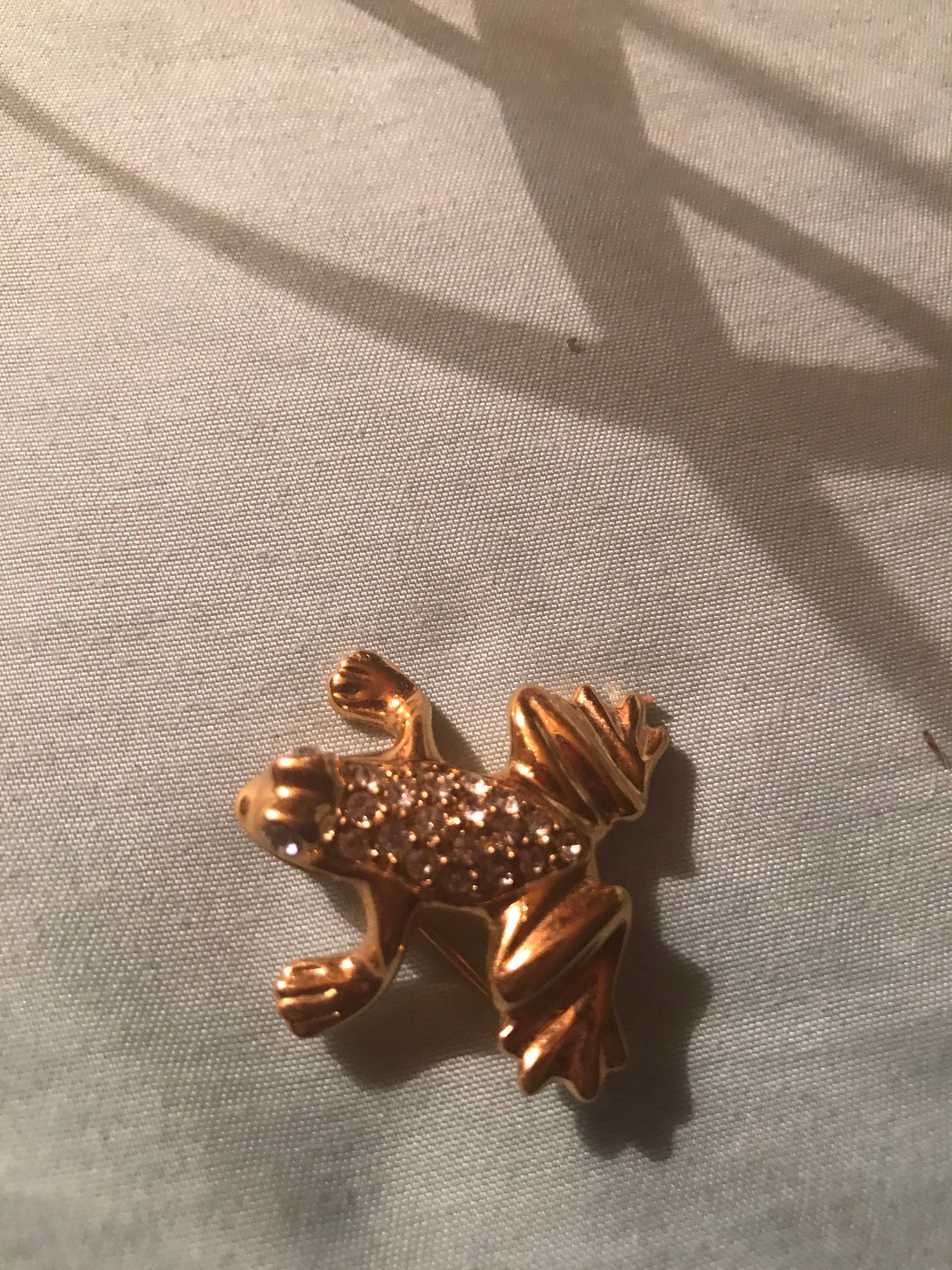 Vintage Gold Frog With Rhinestones - Etsy