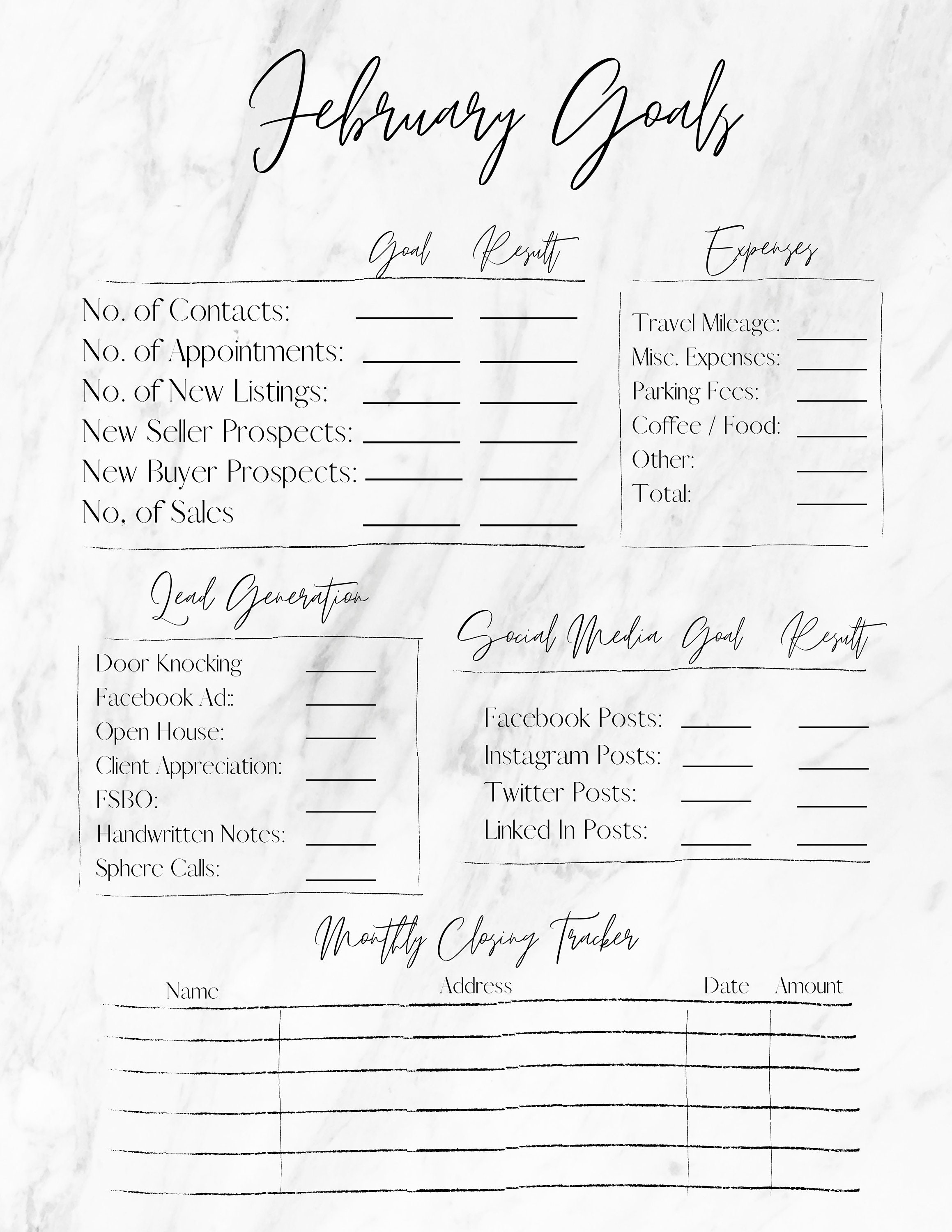 Monthly Real Estate Goals Planner Printable - Etsy