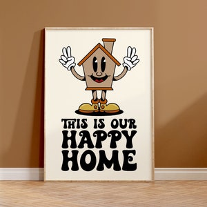 Happy Home House Retro Character Print - 60s 70s Fun Retro Poster ...