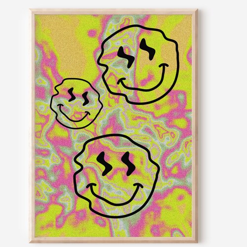 Trippy Mushroom Smiley Face Print Colorful and Psychedelic - Etsy