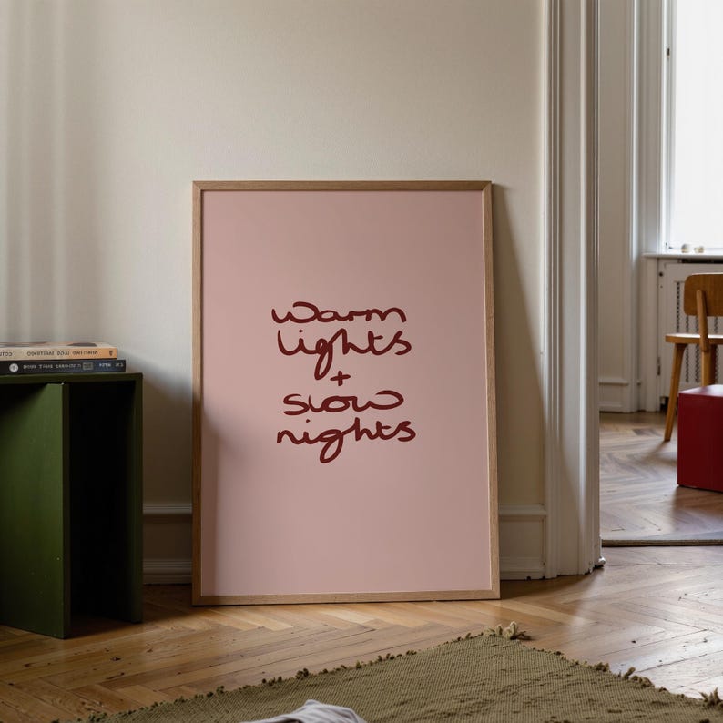 Warm Lights Slow Nights Print | Cosy Home Quote Wall Art, Relaxed ...