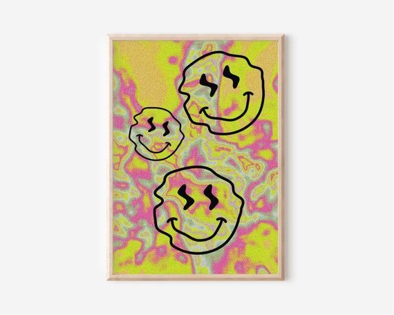 Psychedelic Smiley Face Print Yellow and Pink Acid Smile - Etsy