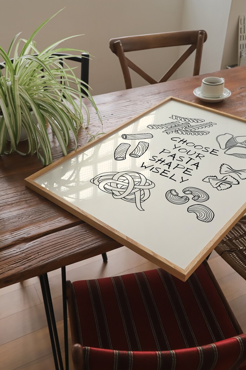 Retro Pasta Sketch Print - Minimalist Retro Pasta, Fun Kitchen Dining ...