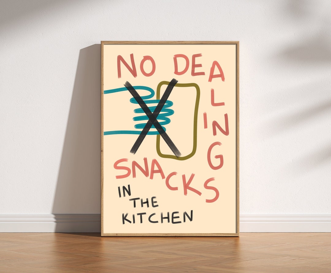 Snacks Hand Drawn Retro Kitchen Print, Fun Kitchen Illustration Poster ...