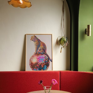 Leopard Sitting on A Disco Ball Print, Trendy Leopard Poster, Disco ...