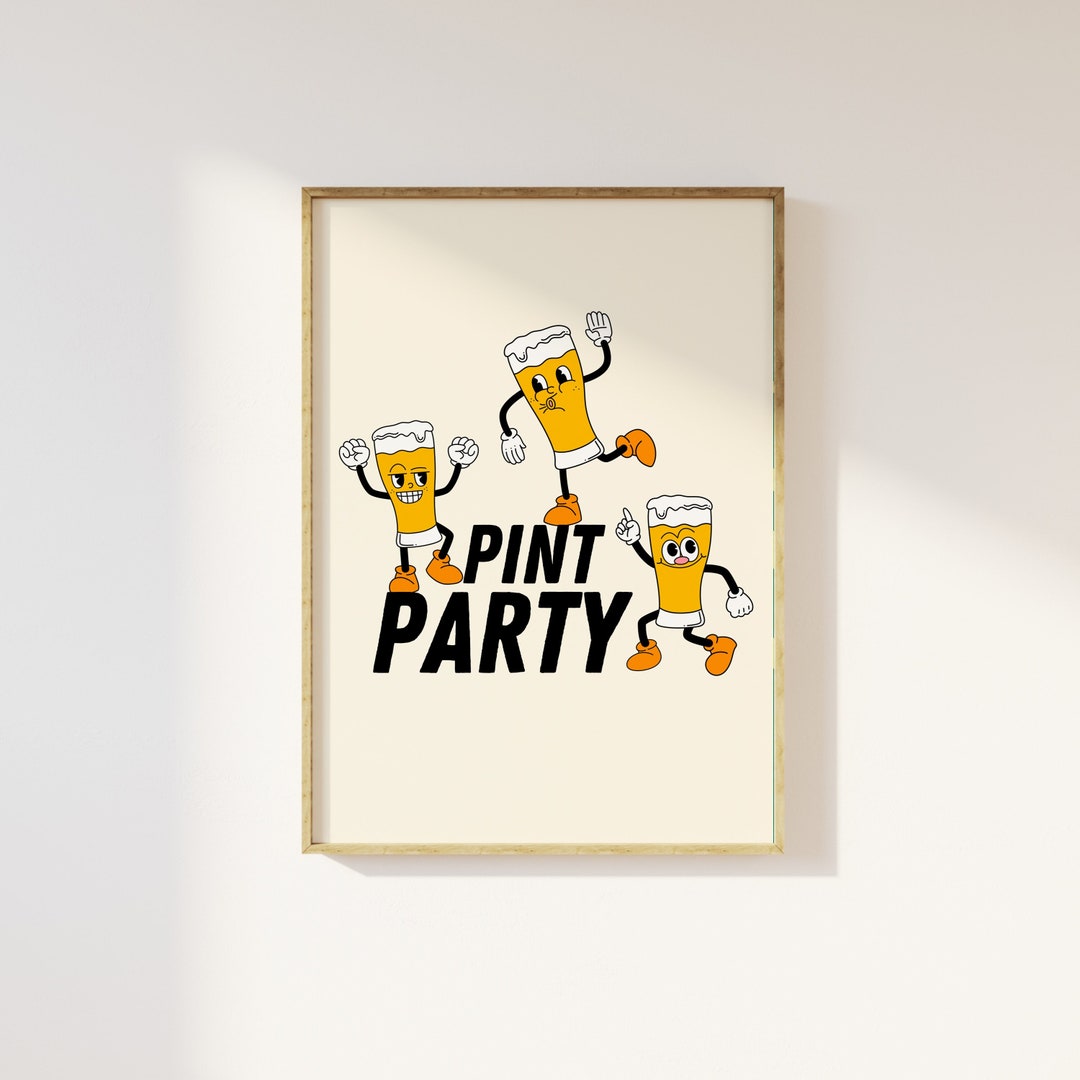 Pint Party Fun Retro Character Print - Trendy Retro Aesthetic Kitchen ...