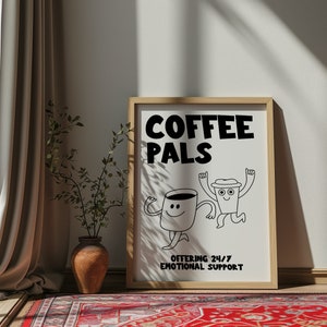 Coffee Pals Fun Illustration Kitchen Print - Aesthetic Kitchen Decor ...