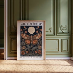 William Morris Style Botanical Moth and Moon Print - Cotton Prints ...
