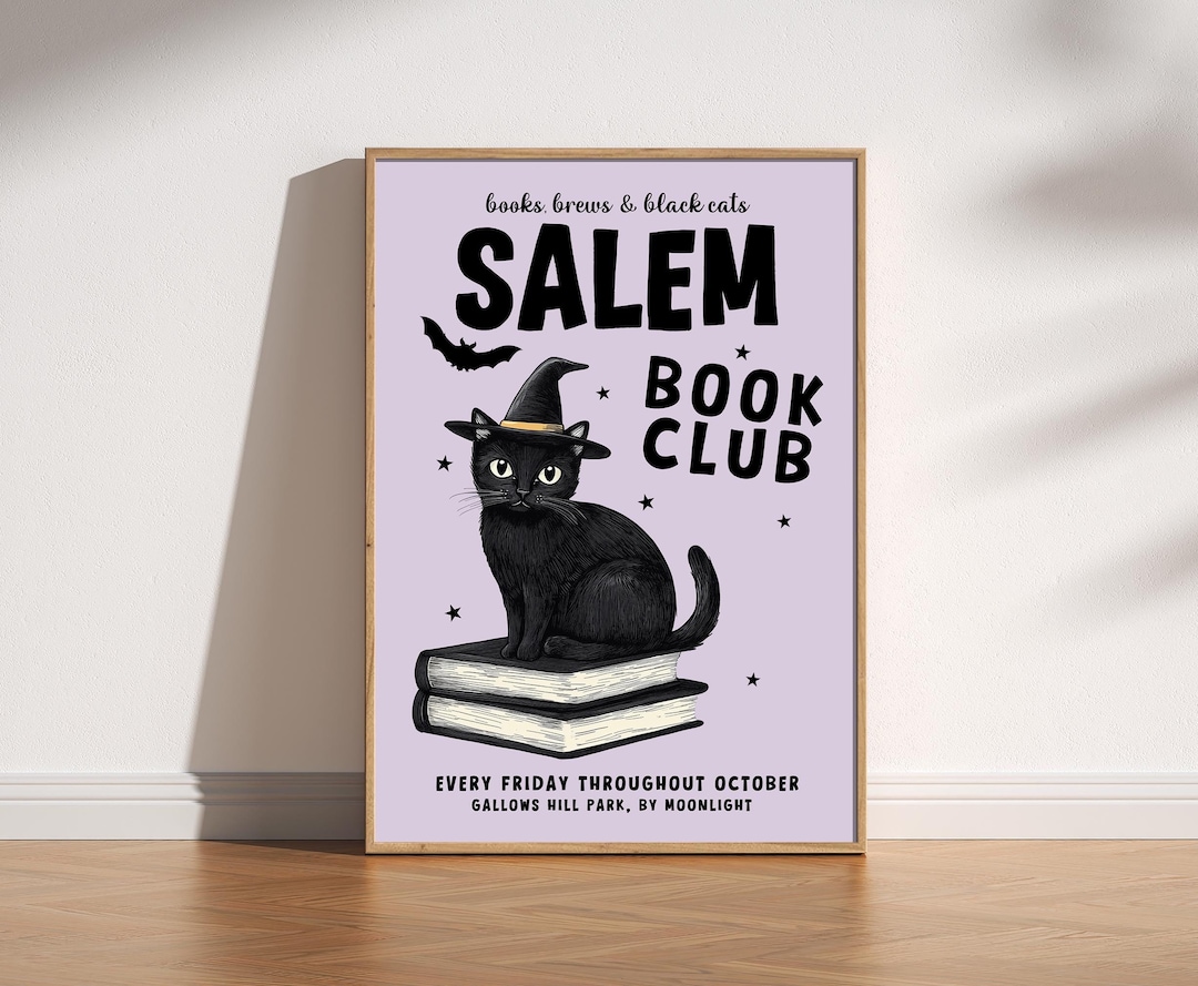Salem Book Club Print, Cute Book Lover Poster, Trendy Retro Book Club ...