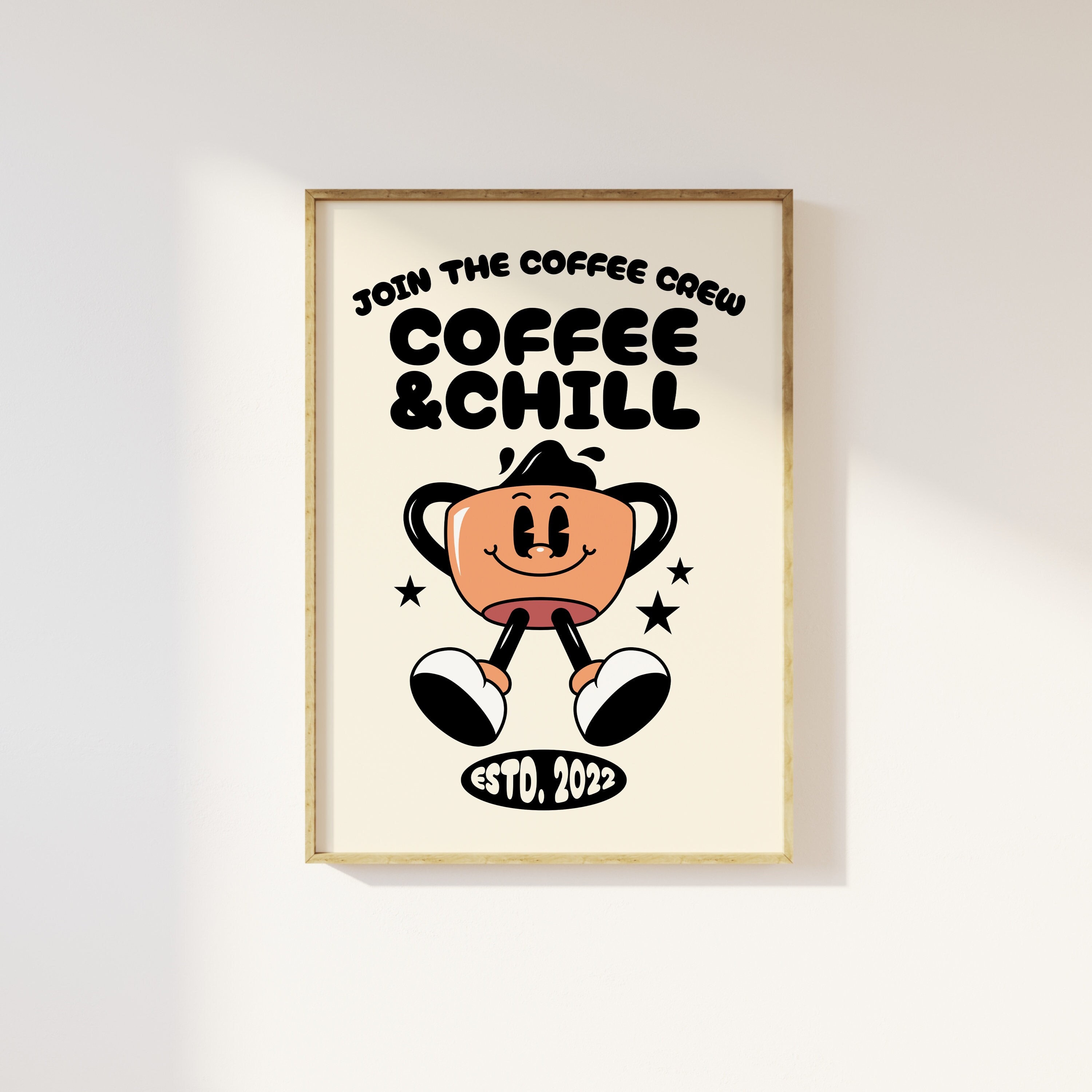 Coffee and Chill Retro Mascot Character Kitchen Print - Funky Retro ...