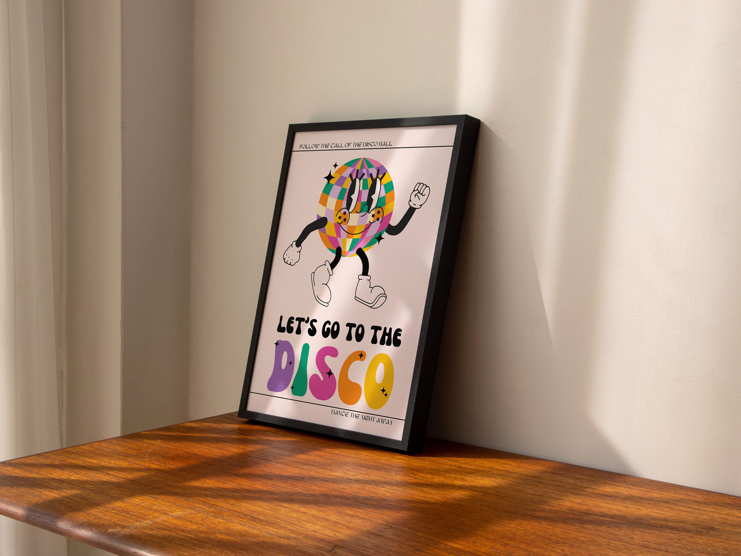 Retro Mascot Disco Print Let's Go to the Disco Cartoon - Etsy
