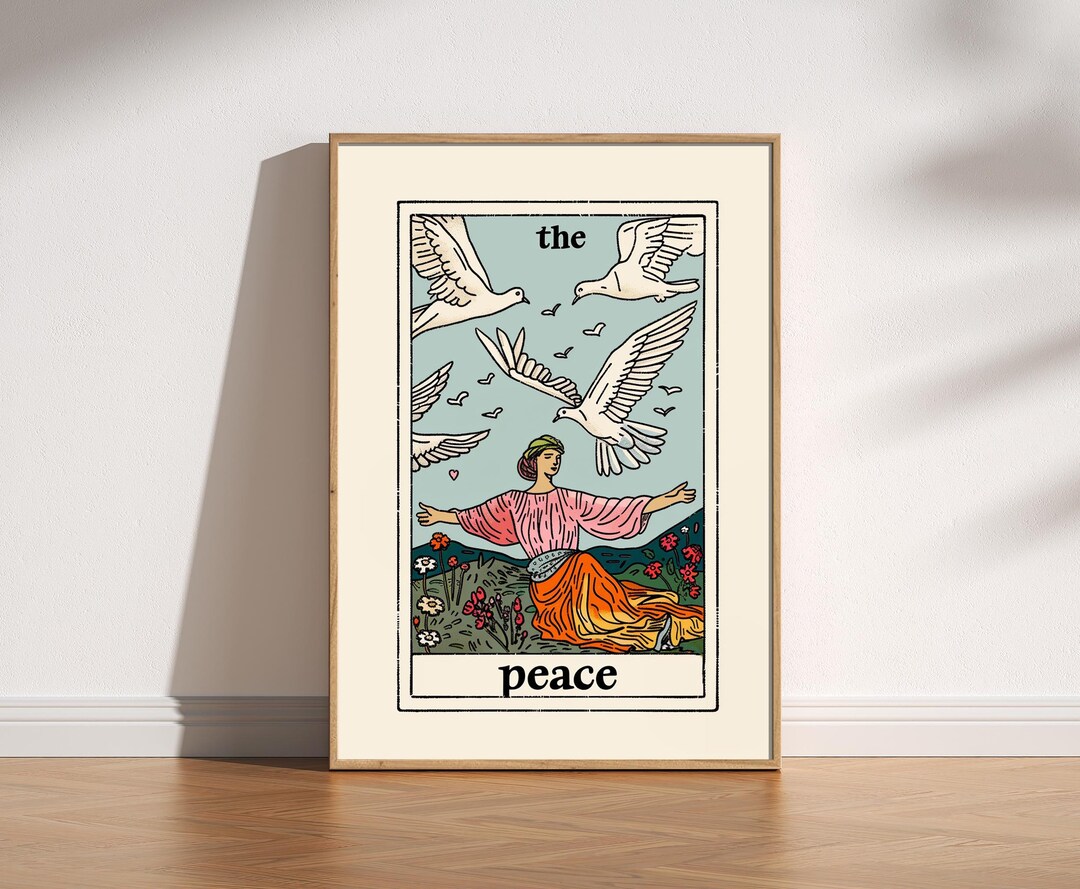 The Peace Tarot Card Print, Mystical Celestial Flowers Dove Art, Fun ...