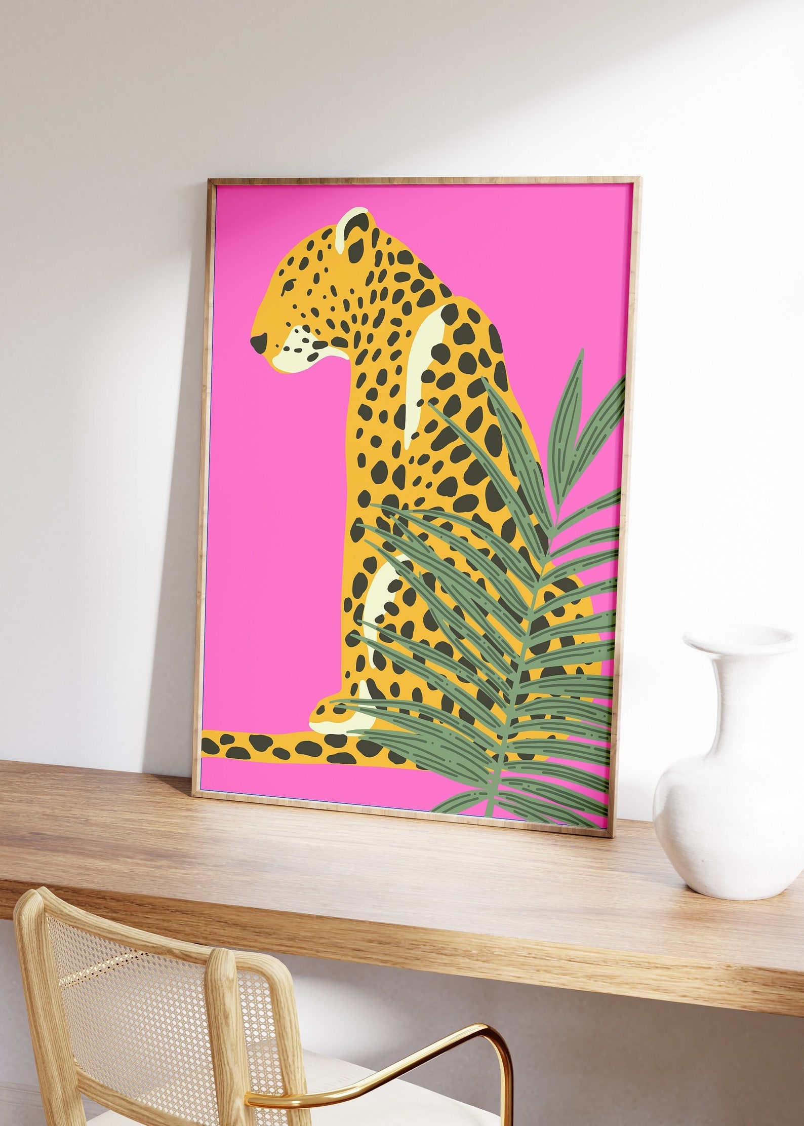 Pink Leopard Print: Retro Jungle Art Poster - Etsy