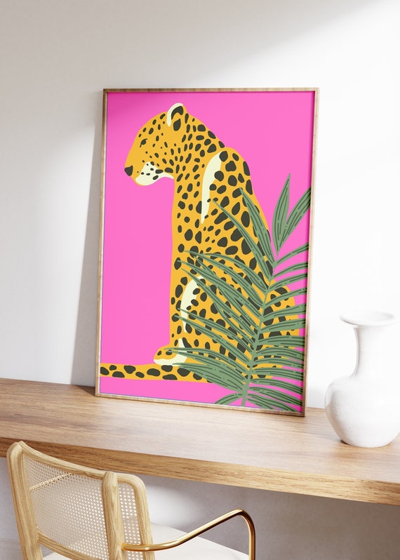 Pink Retro Leopard Print Retro Art Bright Bold Leopard | Etsy UK
