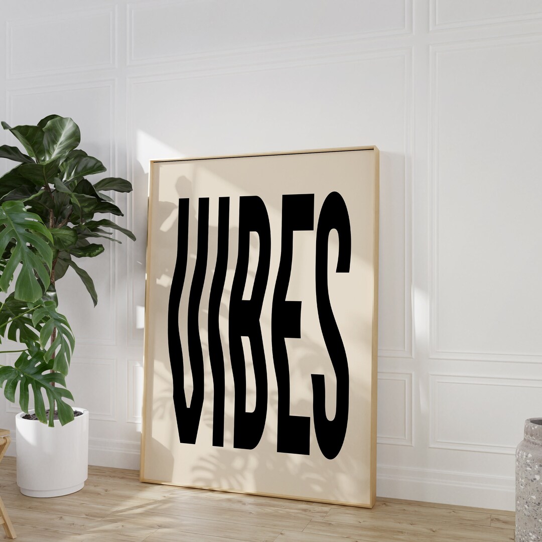 Vibes Wavy Text Typography Art Print - Retro Trendy Typograpic, Bold ...