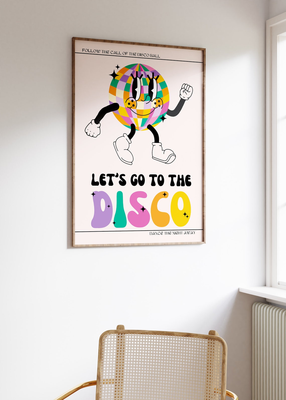 Retro Mascot Disco Print - Let's Go to the Disco, Cartoon Mascot, Disco ...