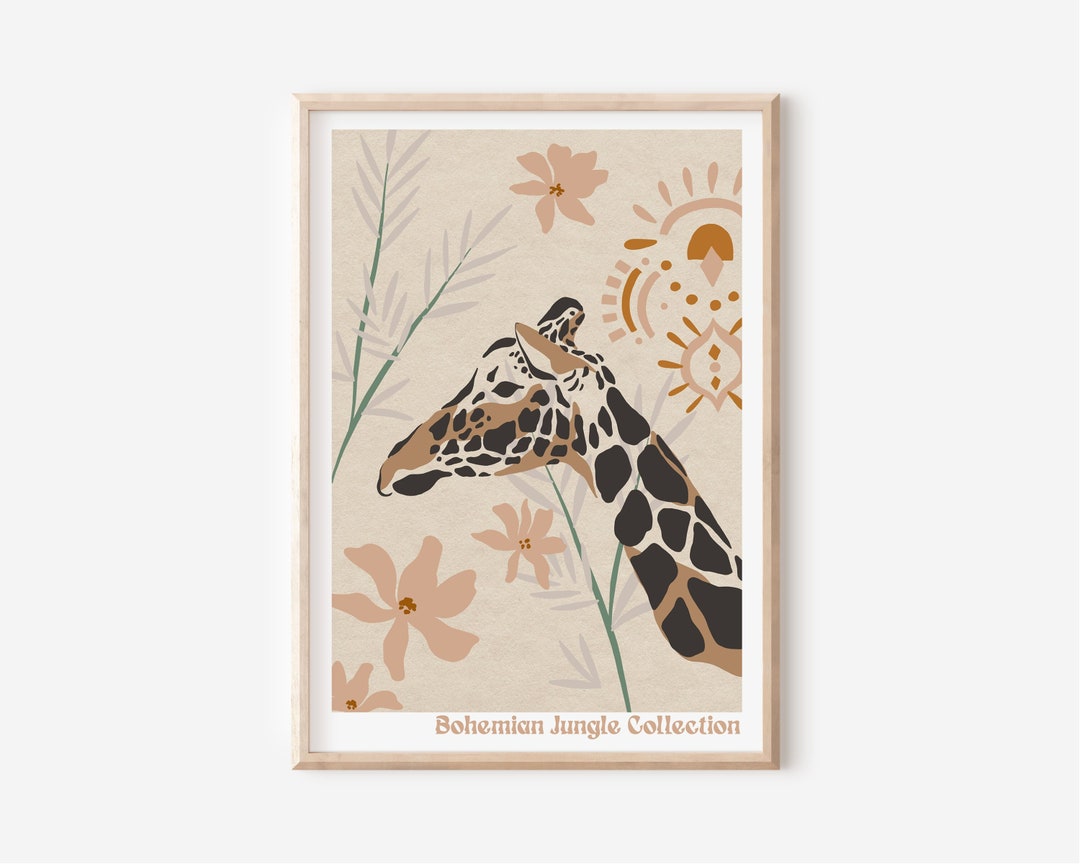 Boho Giraffe Print Nursery Print, Bohemian Nursery, Jungle Decor, Wild ...