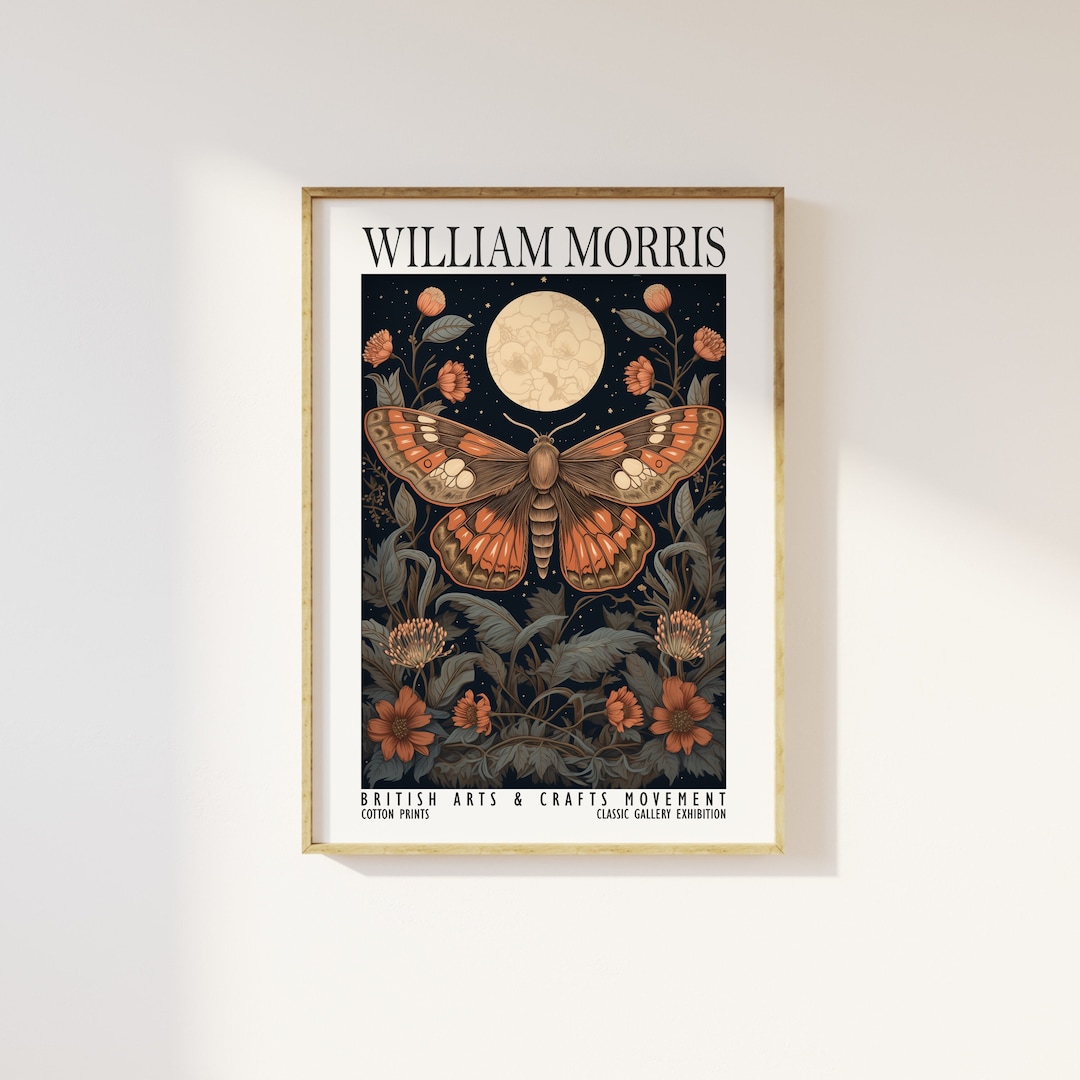 William Morris Style Botanical Moth and Moon Print - Cotton Prints ...