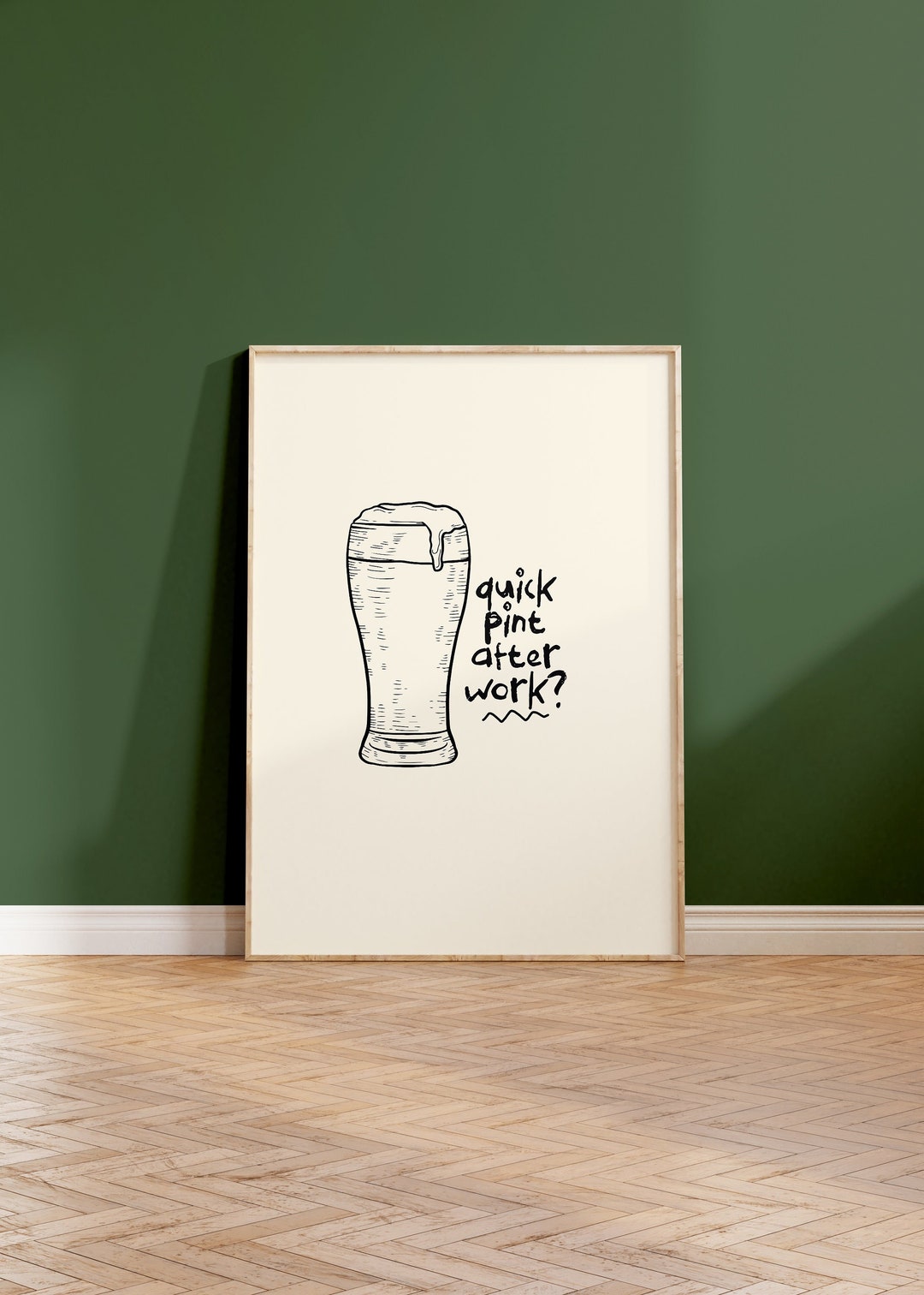 Retro Quick Pint After Work? Line Art Print - Lager Beer, Kitchen Wall ...